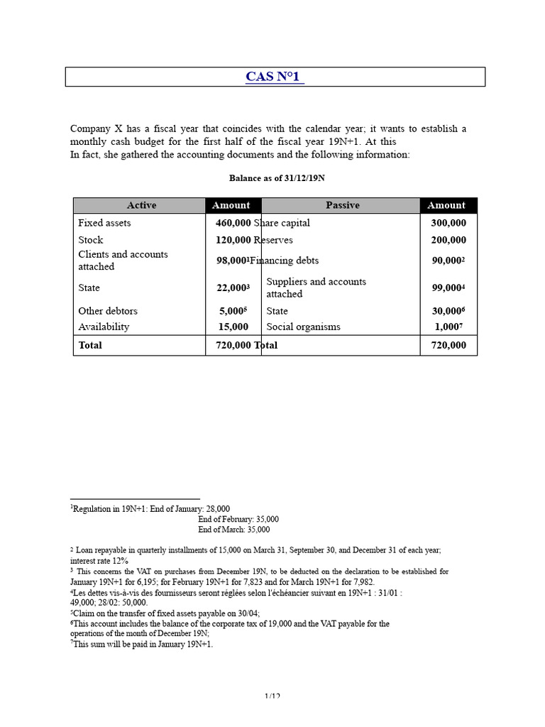 Cash Flow Budget Case Study | PDF | Budget | Taxes