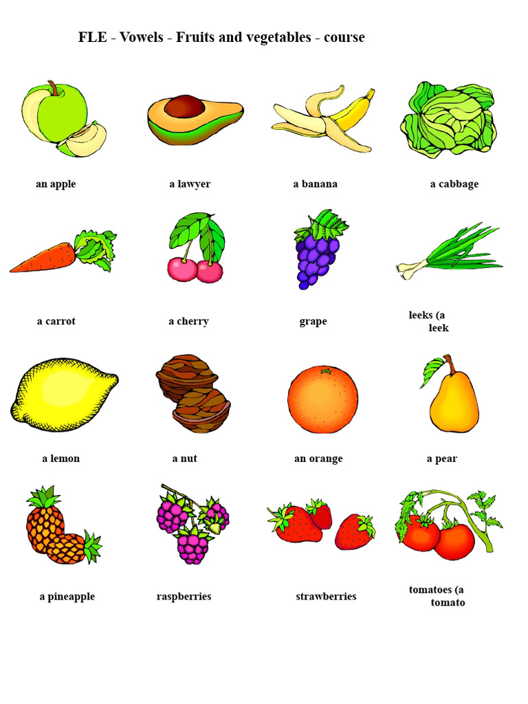 Vowel Sounds in Fruits & Vegetables | PDF