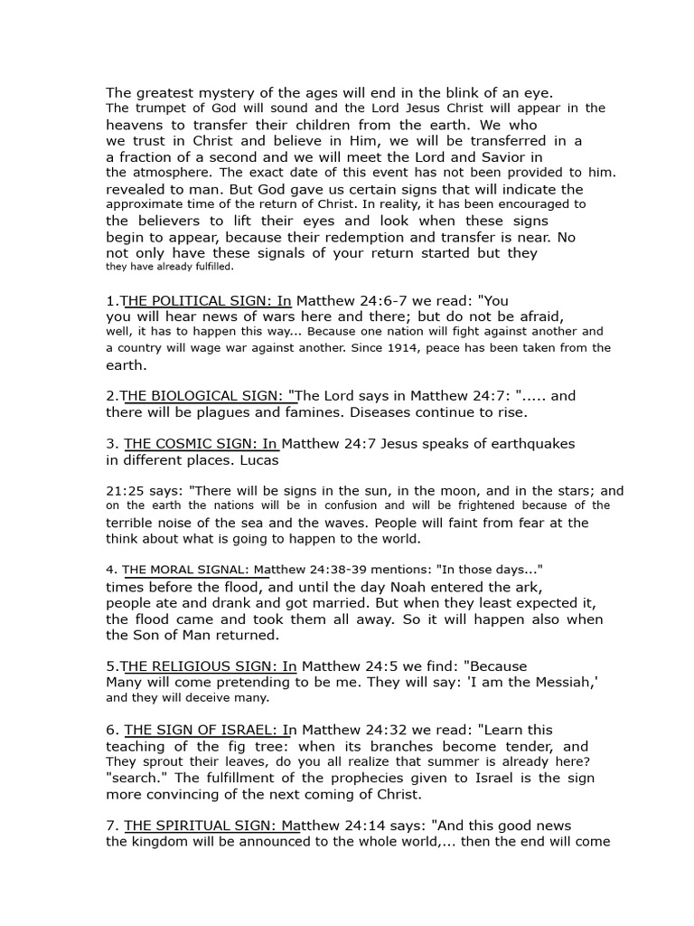 Signs of Christ's Return Explained | PDF | Jesus | Gospel Of Matthew