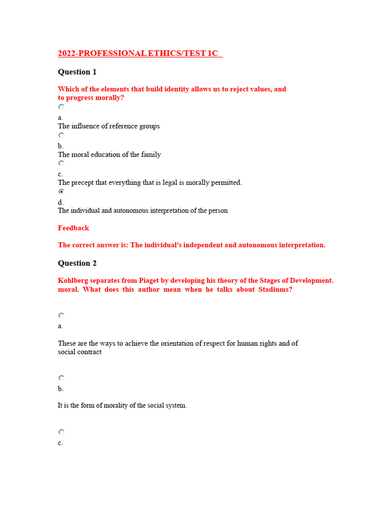 Test 1 Ethics Iplacex | PDF | Morality | Liberal Arts Education