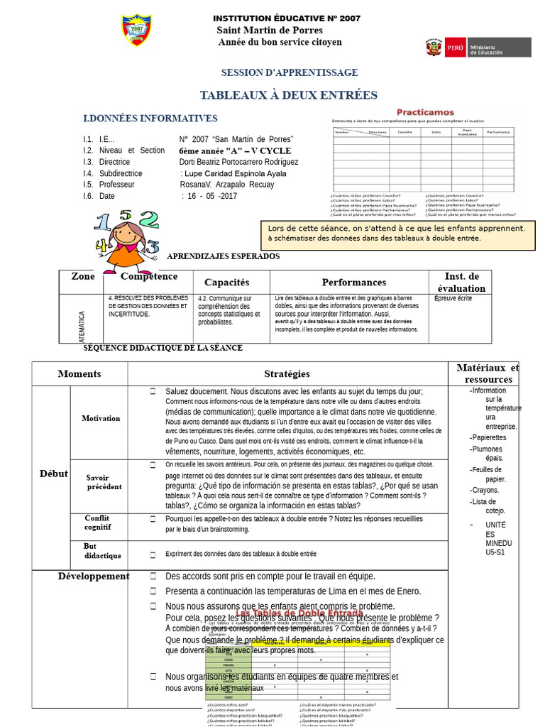 Apprentissage des tableaux à double entrée | PDF | Apprentissage