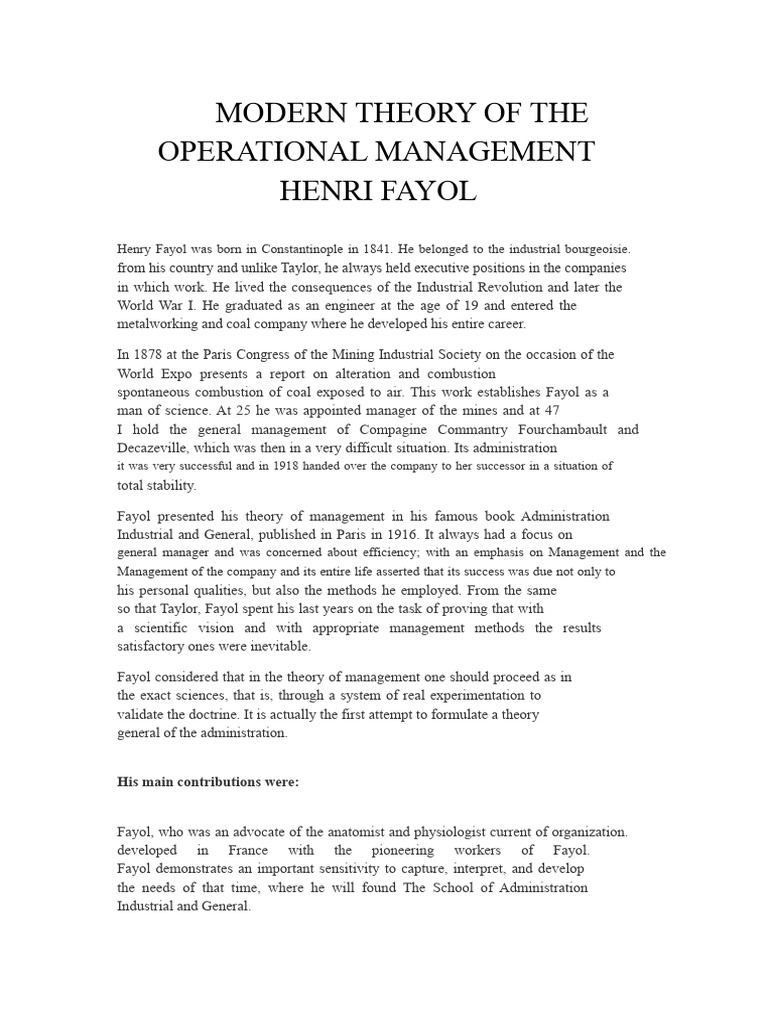 Modern Theory of Operational Management | PDF | Employment | Business
