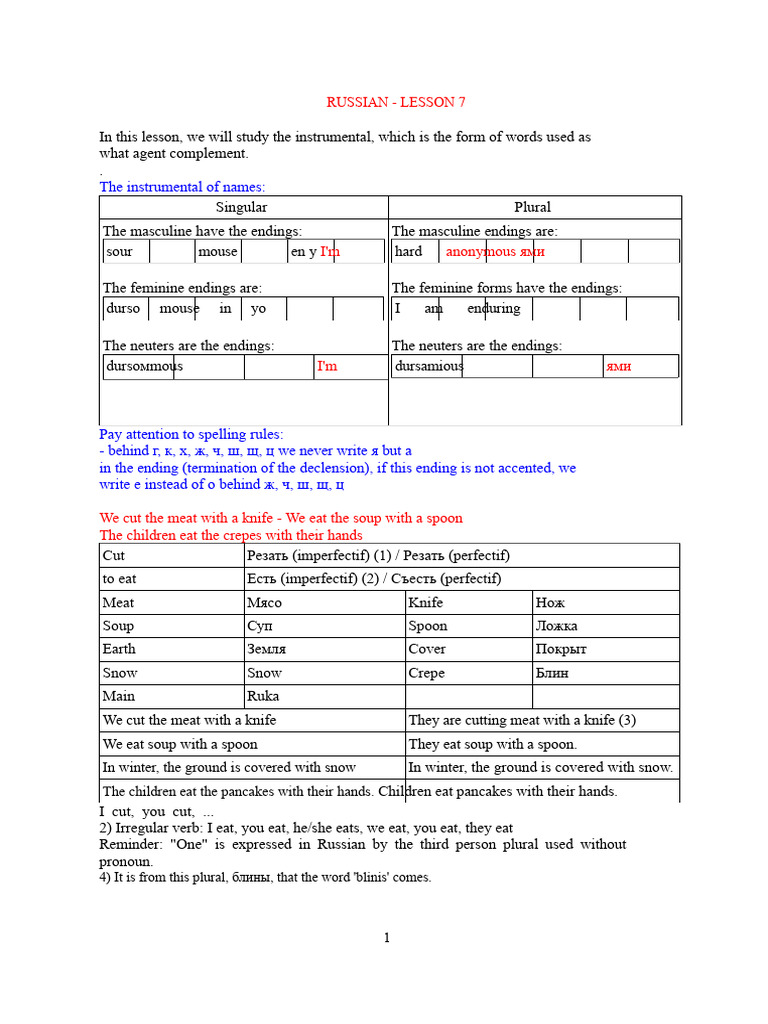Russian Course the Instrumental Learn Russian | PDF | Grammatical ...