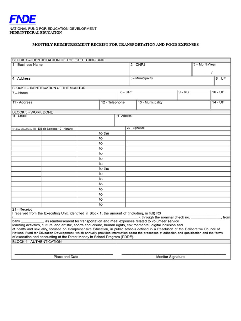 Monthly Reimbursement Receipt Template | PDF
