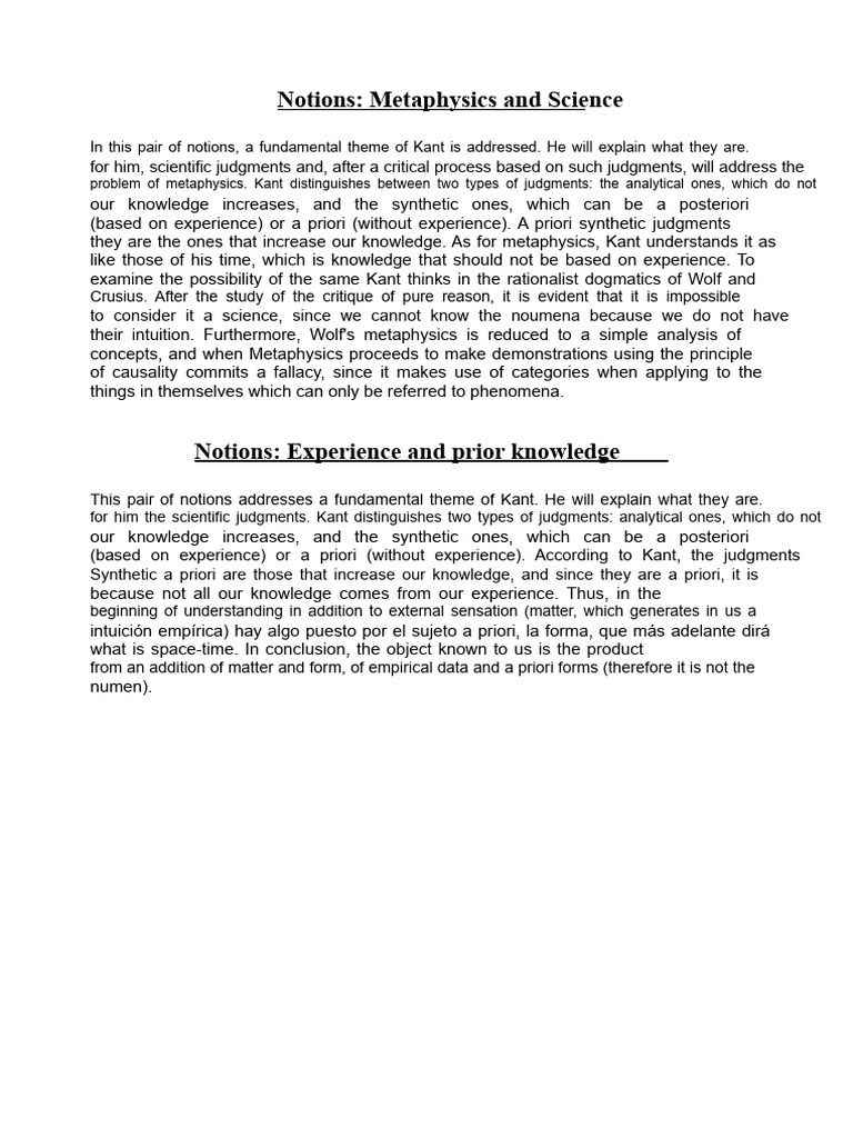 Kant's Metaphysics and Knowledge Judgments | PDF