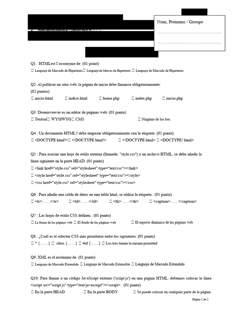 Examen Corregido de DevWeb | PDF | HTML | Xml