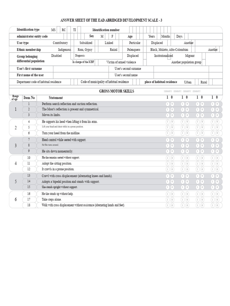 ANSWER SHEET OF THE ABBREVIATED EAD DEVELOPMENT SCALE - 3 | PDF