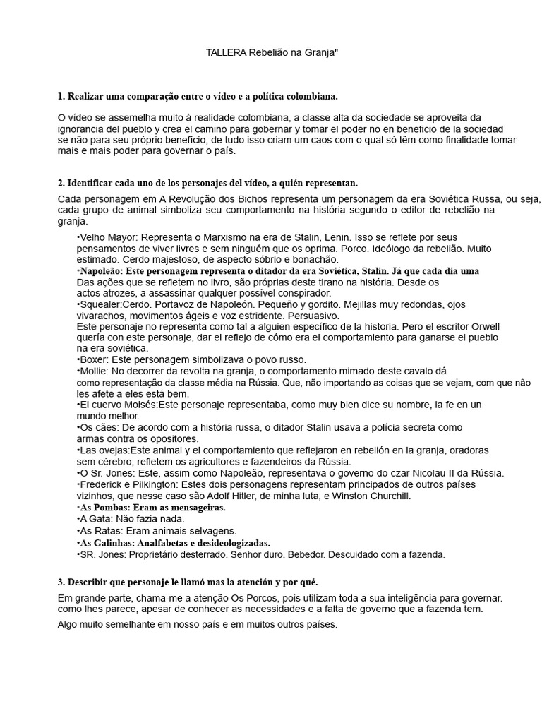 Análise dos Personagens de "Rebelião na Granja" | PDF | Joseph Stalin