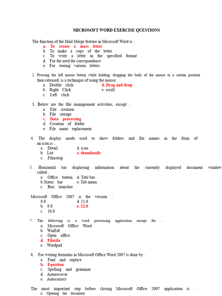 Word Exercise Questions | PDF | Computer File | Icon (Computing)