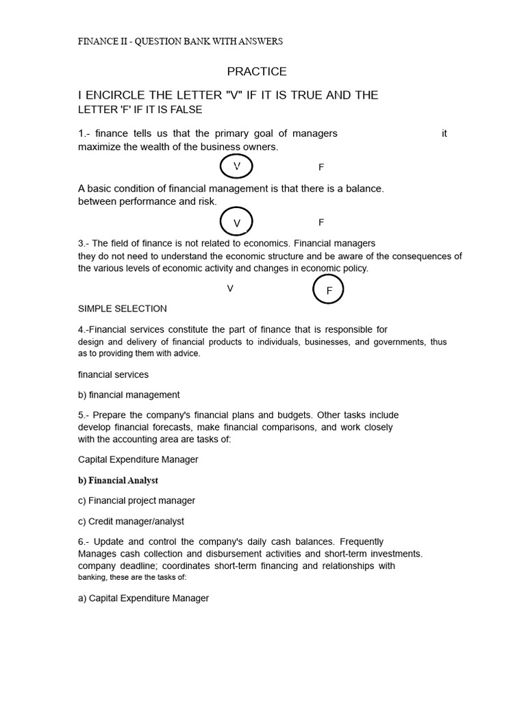 FINANCE II Questionnaire With Answers | PDF | Balance Sheet | Gross Income