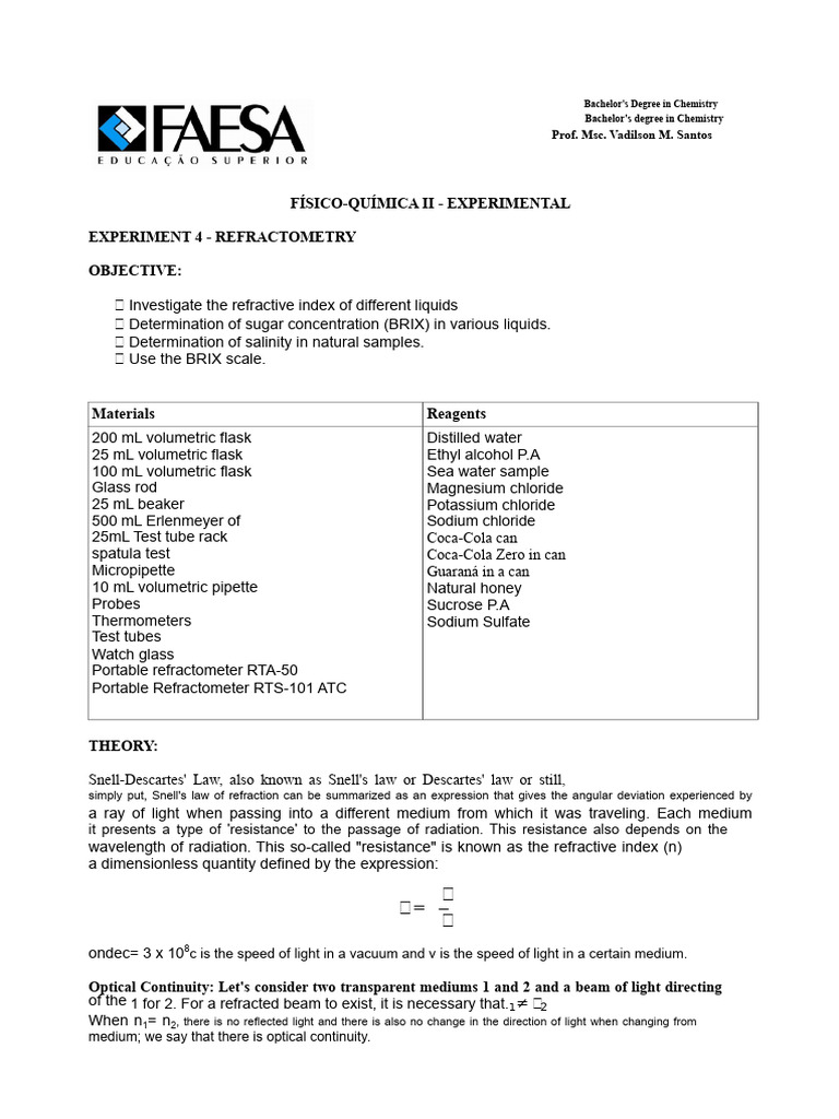 Experimental Script 4 - Refractometry | PDF | Applied And ...