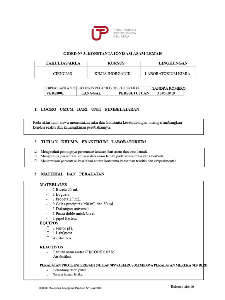 Panduan No. 3 Konsentrasi Ionisasi Asam Lemah | PDF