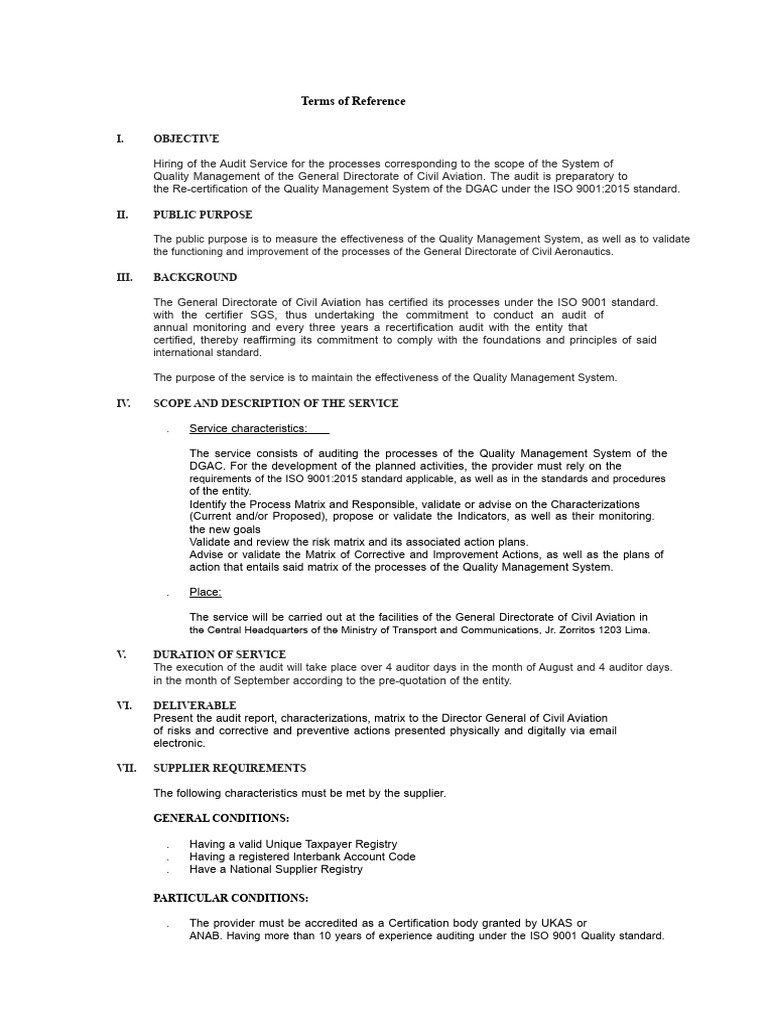 Terms of Reference Internal Audit | PDF | Audit | Quality Management
