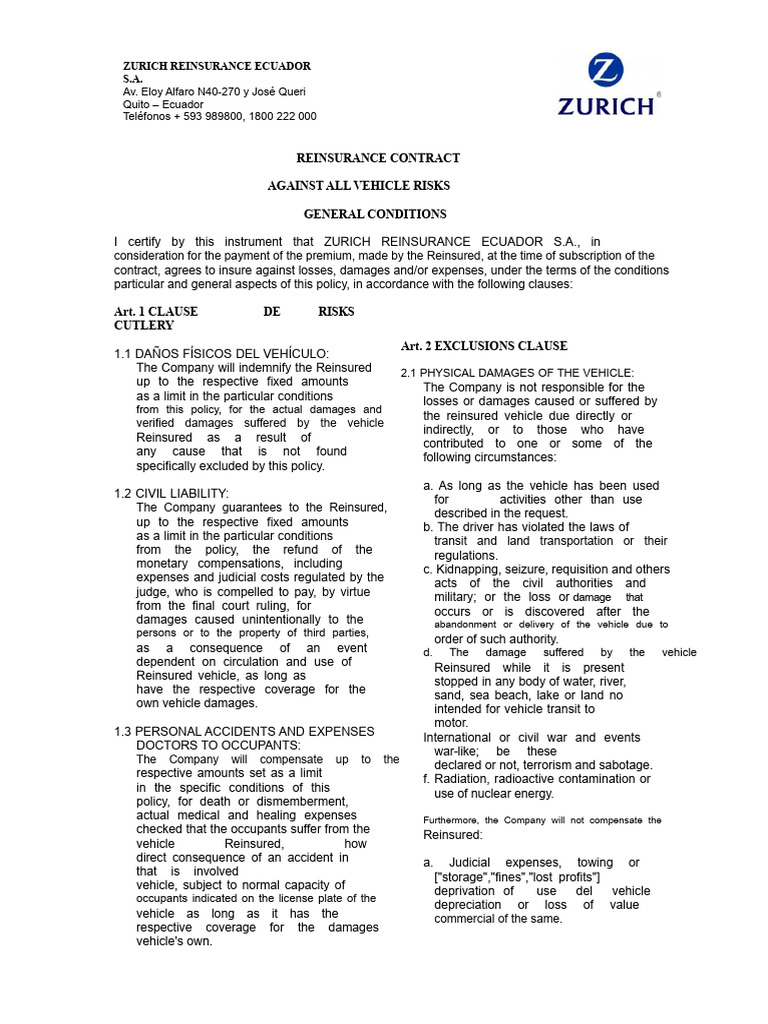 Reinsurance Contract | PDF | Insurance | Reinsurance