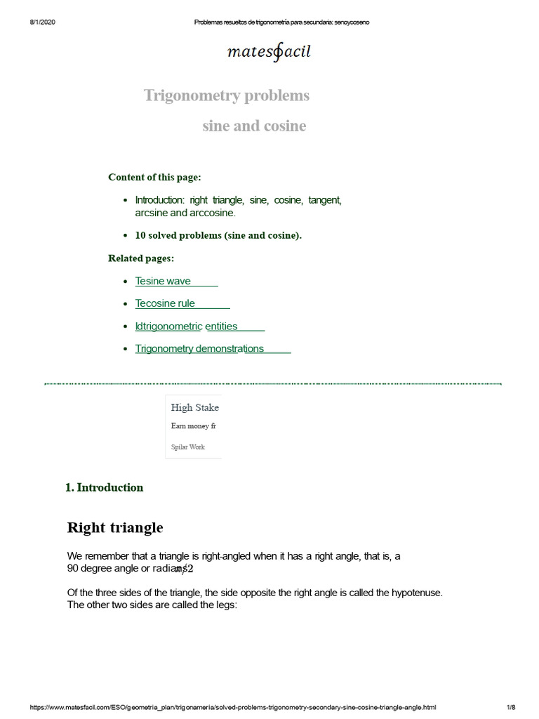 Solved Problems of Trigonometry For High School - Sine and Cosine PDF ...