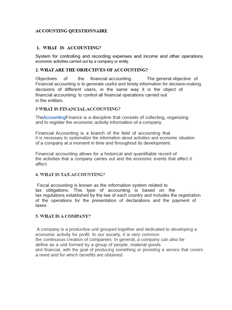 Accounting Questionnaire | PDF | Financial Accounting | Debits And Credits