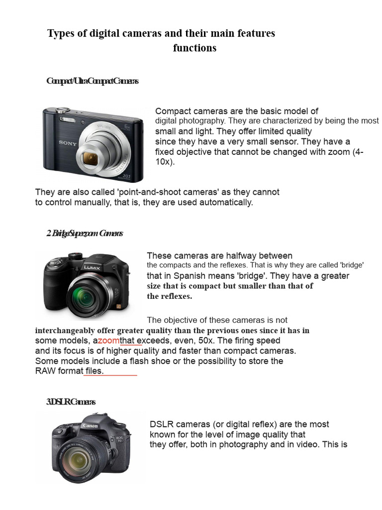 Types of Digital Cameras Explained | PDF | Camera | Digital Camera