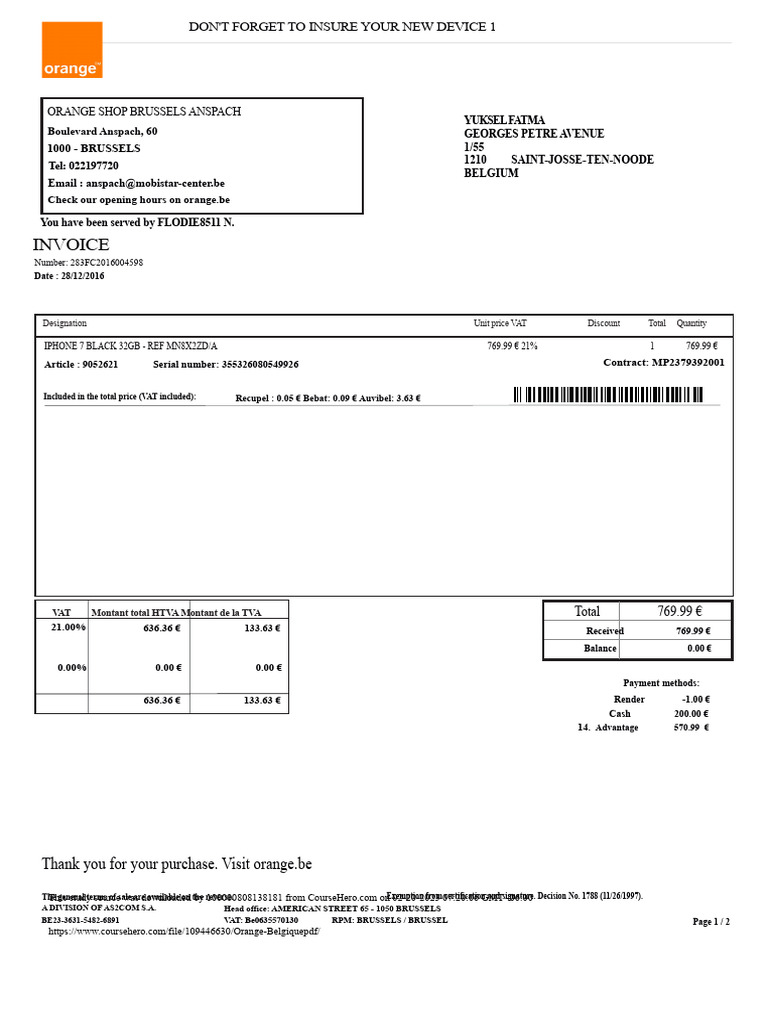 iPhone 7 Purchase Invoice Details | PDF | Invoice | Payments