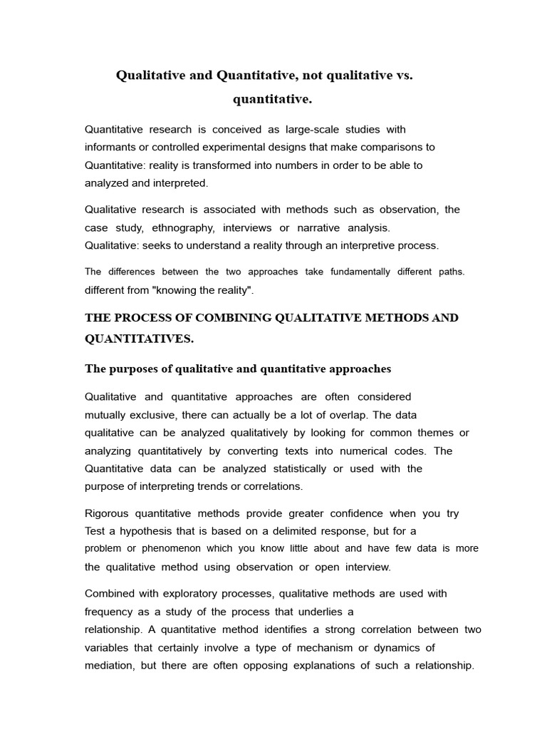 Qualitative and Quantitative Synthesis | PDF | Quantitative Research ...