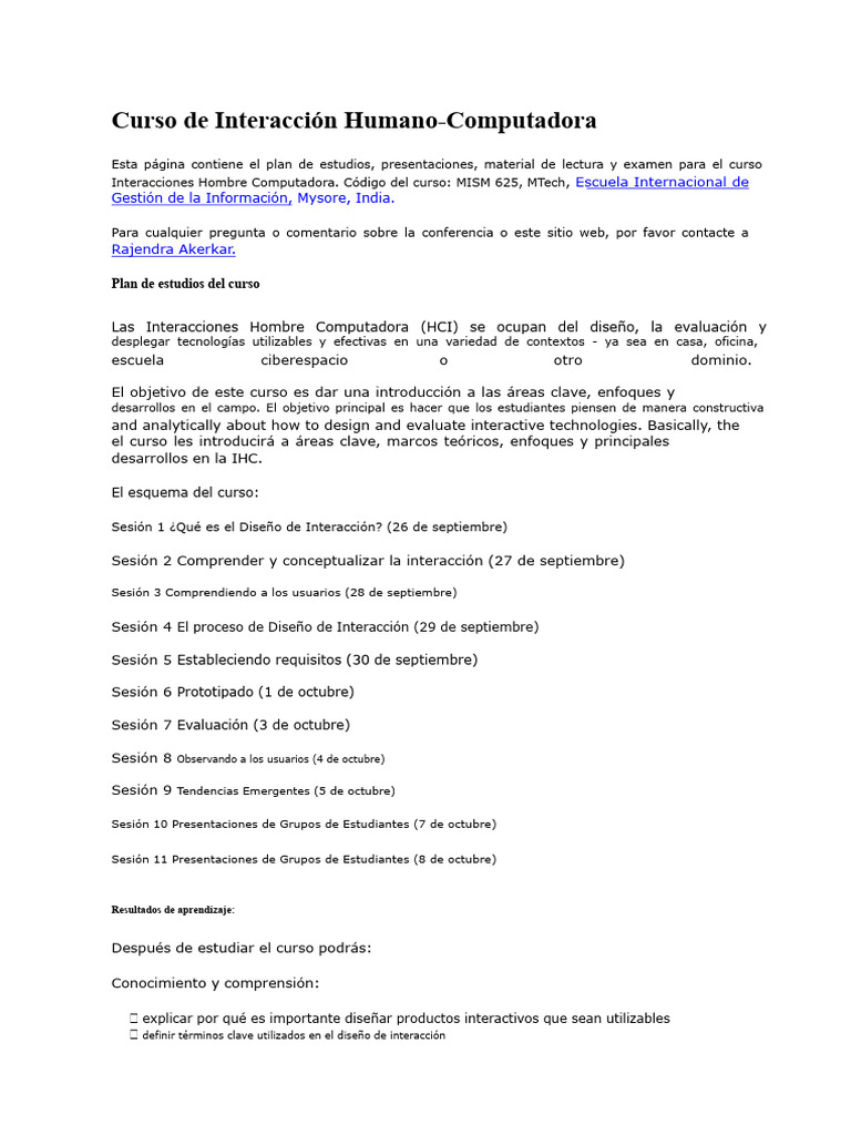 HCI Esquema Del Curso PDF | PDF | La interacción persona-ordenador ...