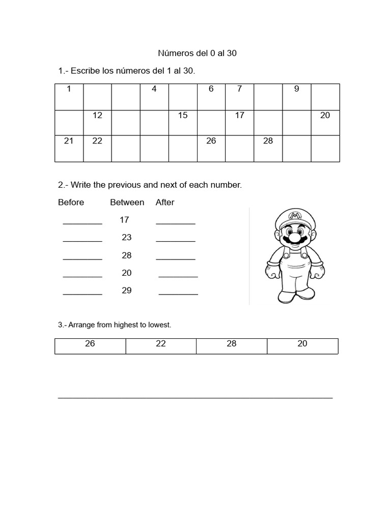 Numbers from 0 to 30 | PDF
