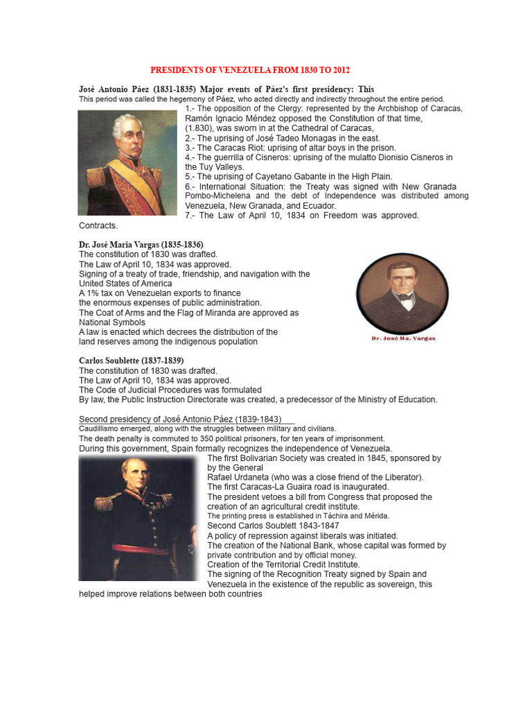 Presidents of Venezuela From 1830 To 2013 | PDF | Hugo Chávez | Venezuela