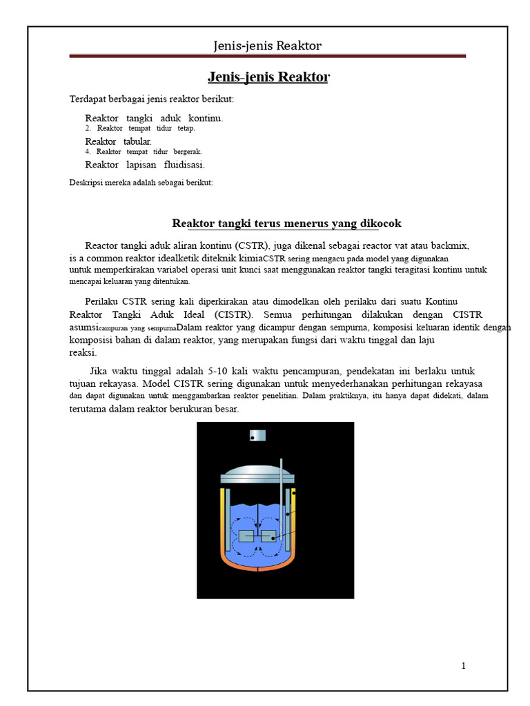 Jenis-Jenis Reaktor dalam Teknik Kimia | PDF