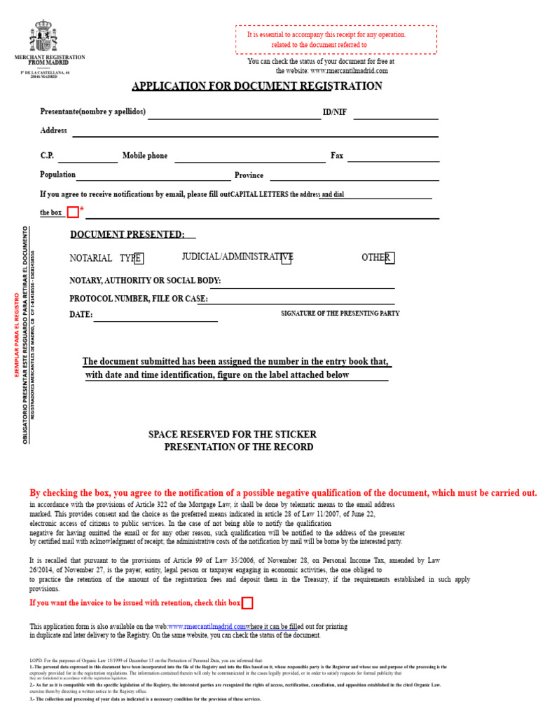 Application For Registration Document in The Commercial Registry | PDF ...