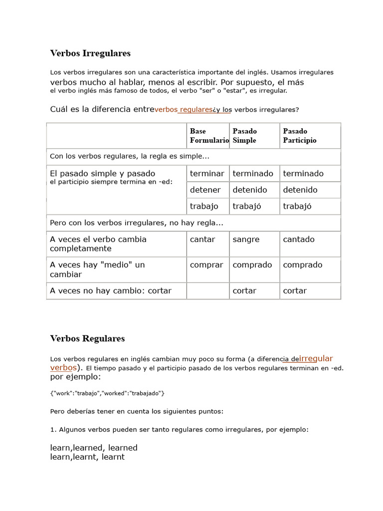 Verbos Irregulares y Verbos Regulares | PDF | Verbo
