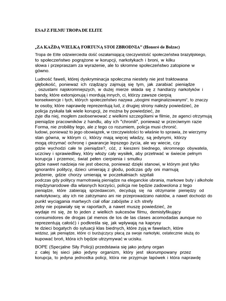 Esej Film Tropa Elite | PDF