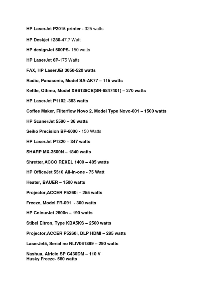 Printer Power Consumption Ratings | PDF