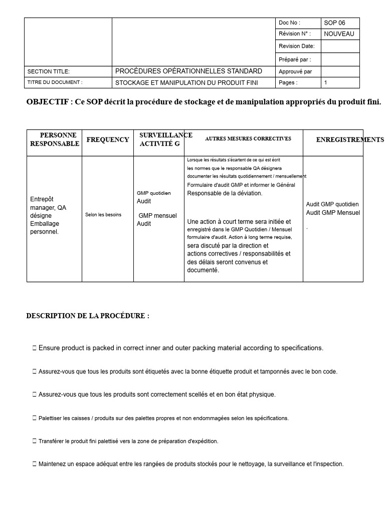 Stockage Et Manipulation Du Produit Fini | PDF | Audit