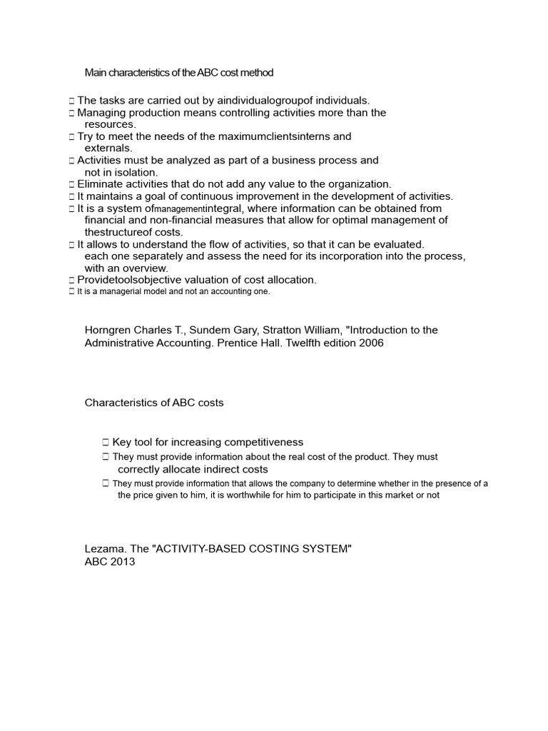 Main Features of The ABC Costing Method | PDF