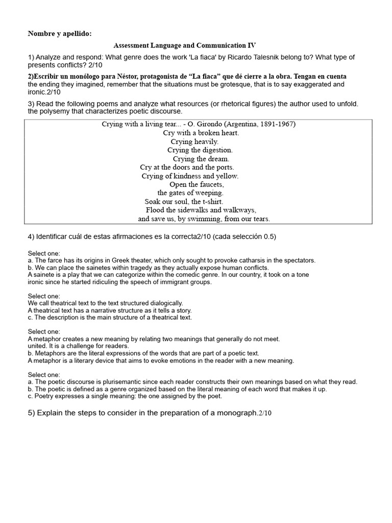 04 - Evaluation Language and Communication IV | PDF | Poetry | Metaphor