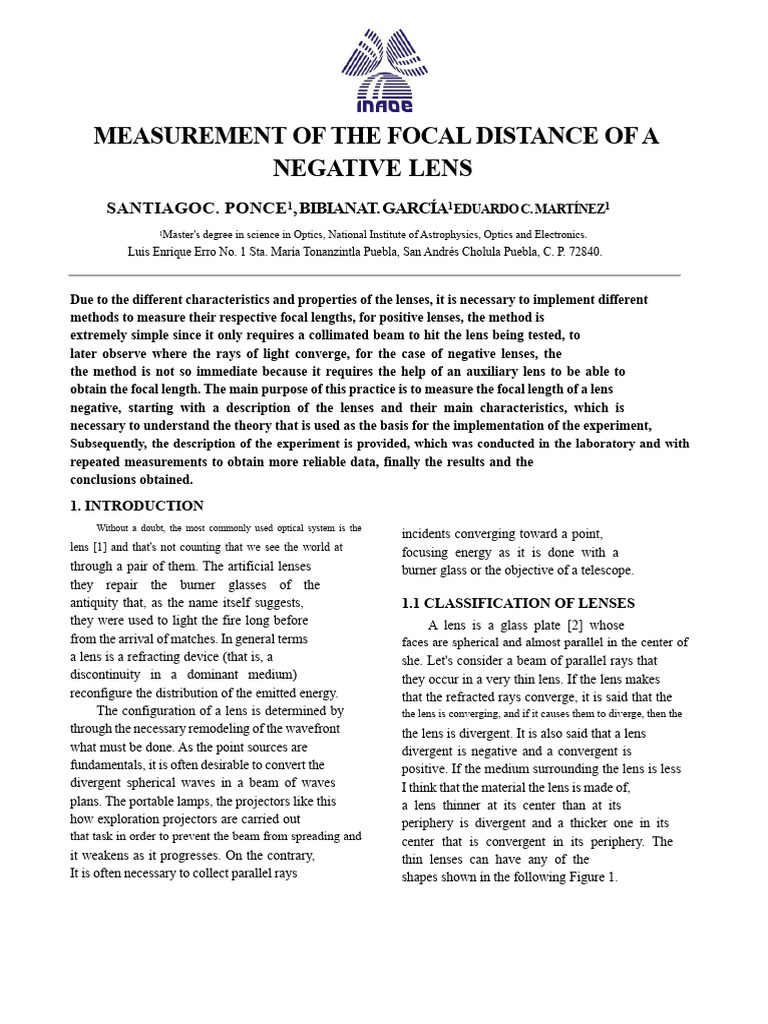 Final Negative Lens Focal Distance | PDF | Optics | Light
