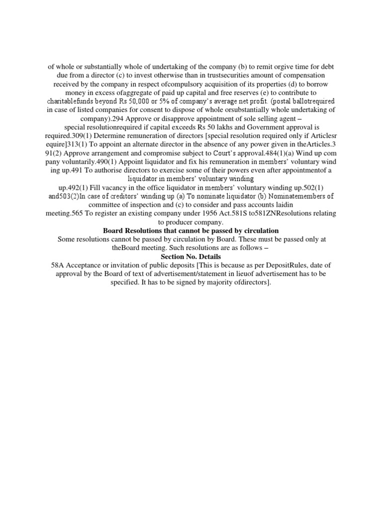 Board Resolutions That Cannot Be Passed by Circulation | PDF | Board Of ...