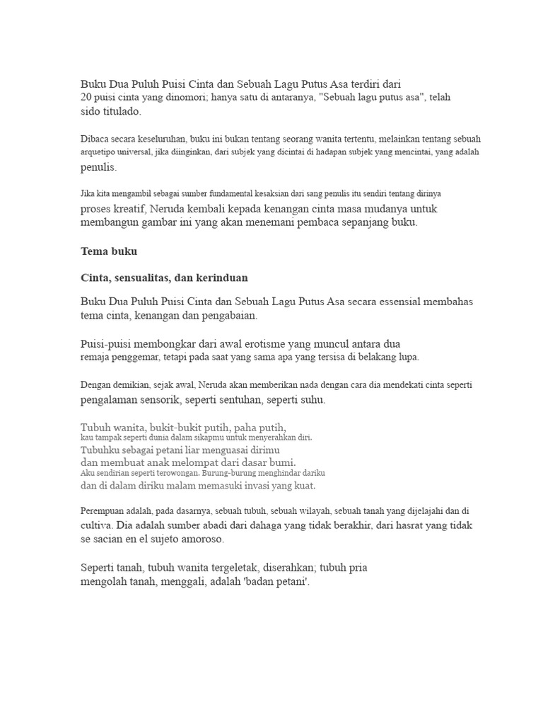 Puisi Cinta dan Kerinduan Neruda | PDF