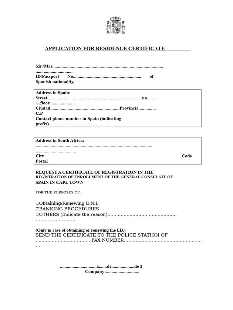 Residence Certificate Application Form | PDF