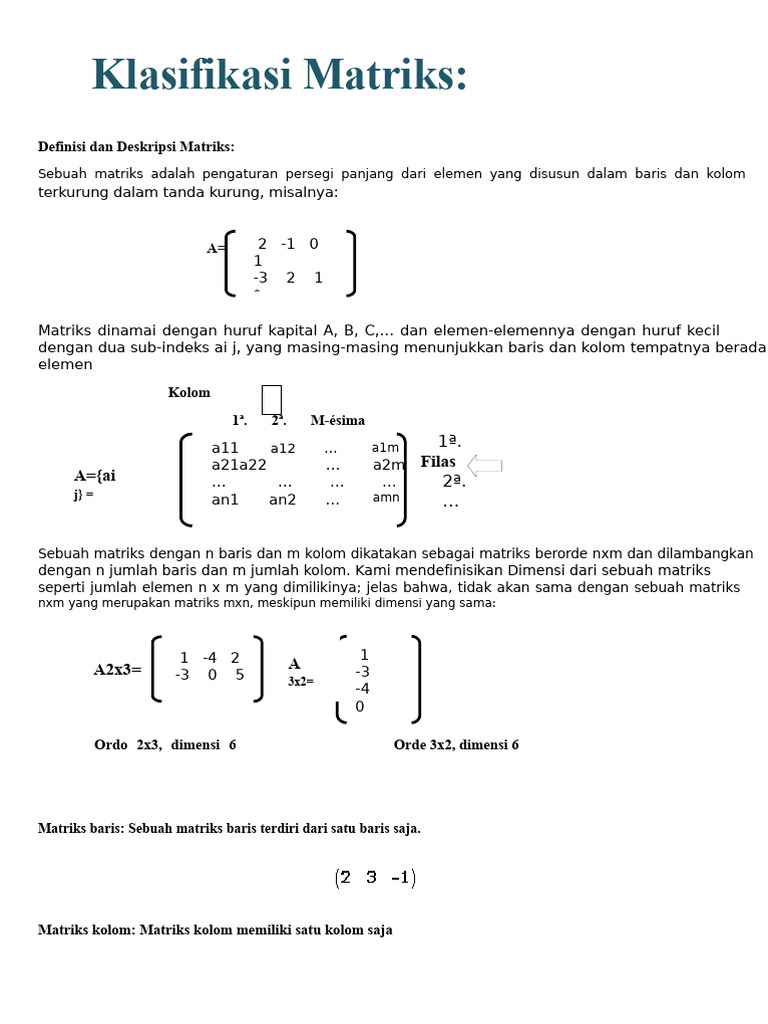 Klasifikasi dan Definisi Matriks | PDF