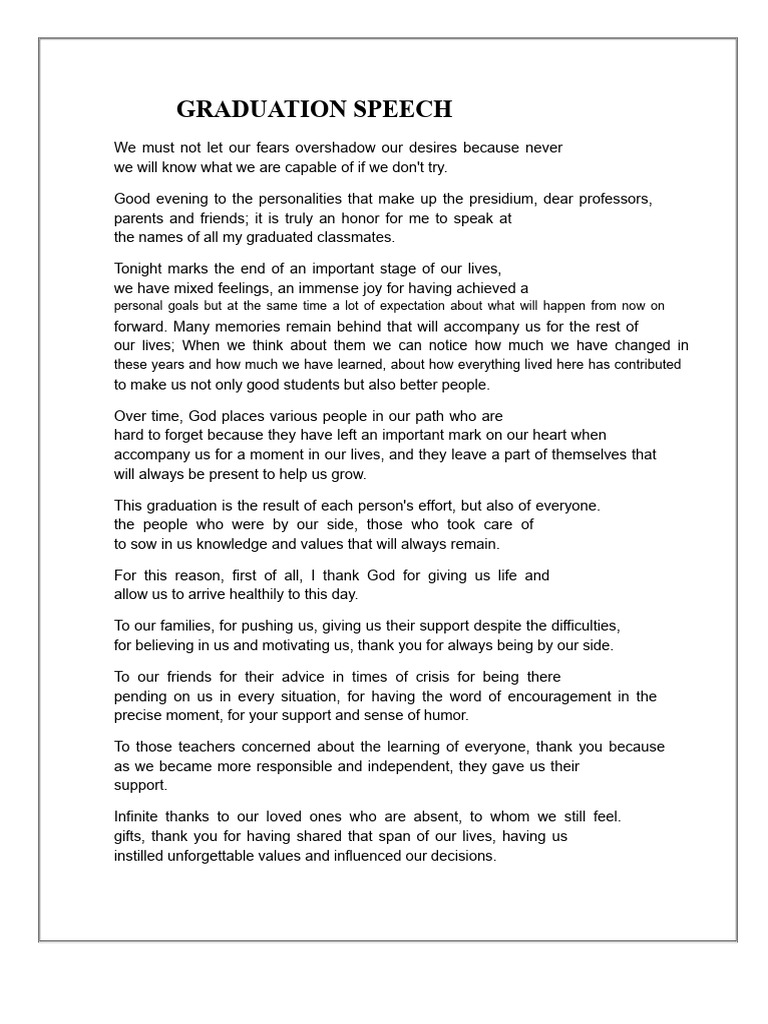 High School Graduation Speech | PDF | Psychology | Cognition
