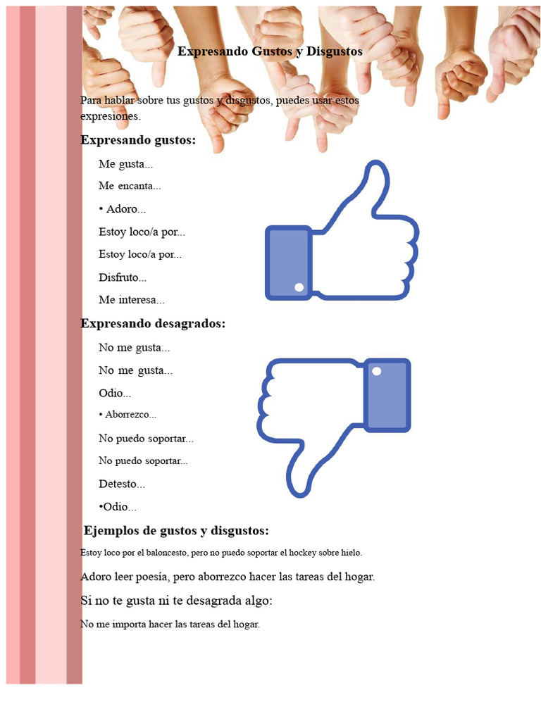 Gustos y Disgustos en Español | PDF