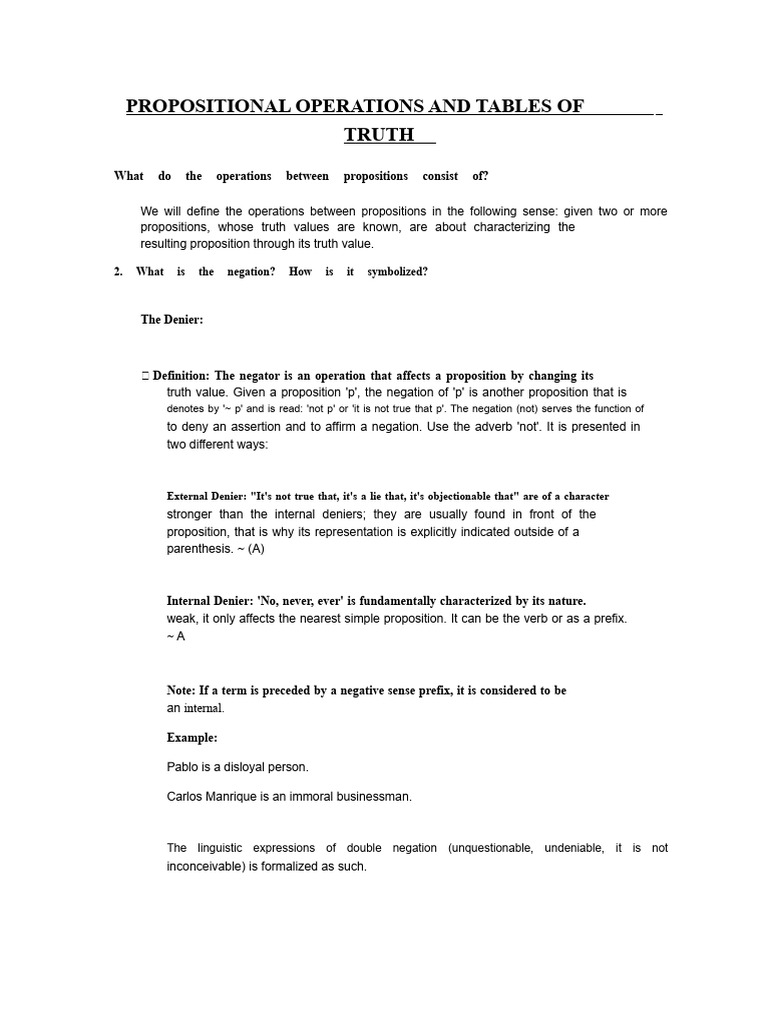 Propositional Operations and Truth Tables | PDF | Proposition | Mathematical Logic