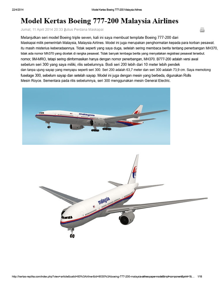 Model Kertas Boeing 777-200 Malaysia | PDF