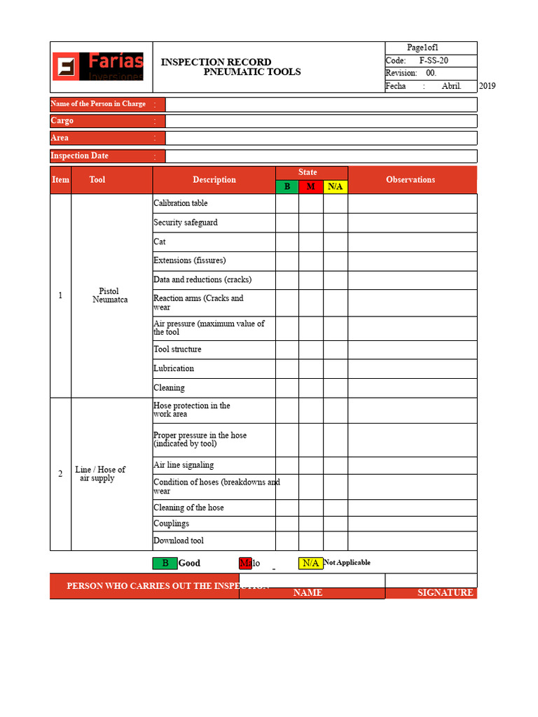 F-SS-20 Inspection of Pneumatic Tools | PDF