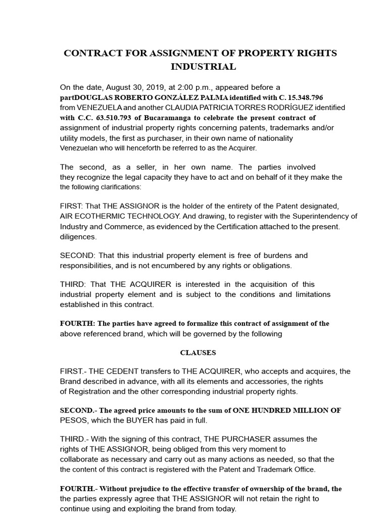 Industrial Property Rights Assignment Contract | PDF | Assignment (Law ...