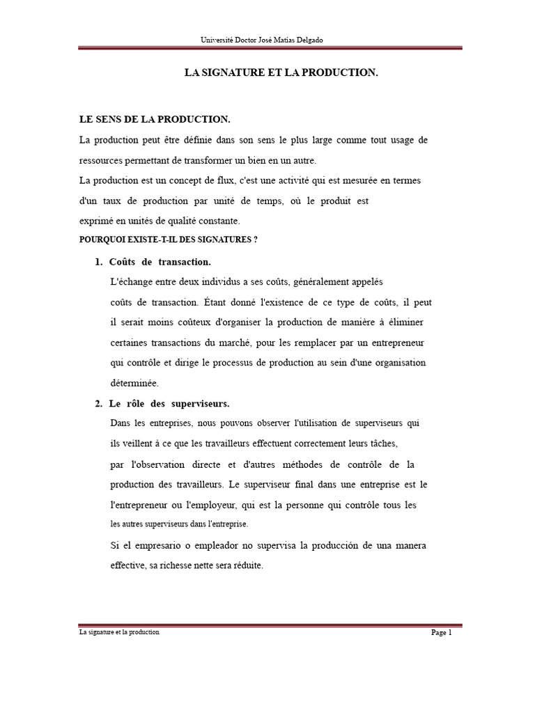 La Signature Et La Production | PDF | Fonction de production | Commerce