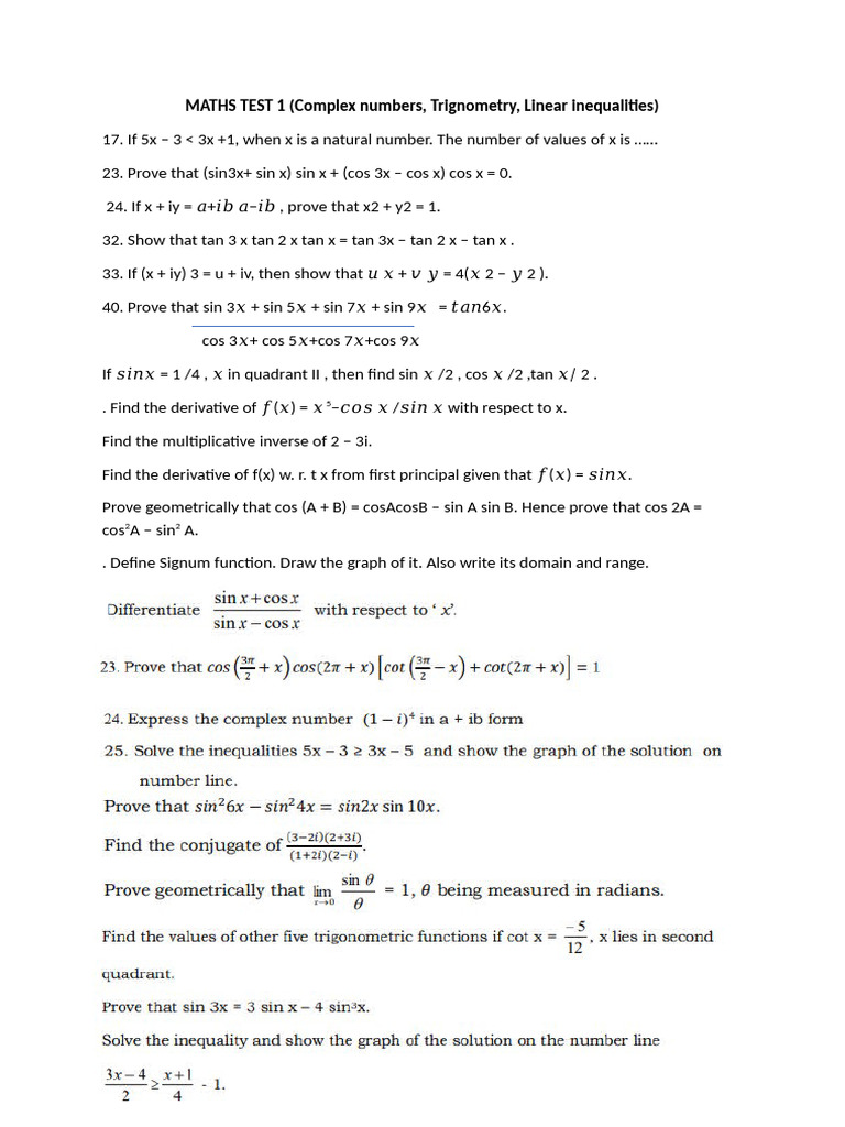 Maths Test: Complex Numbers & Trigonometry | PDF