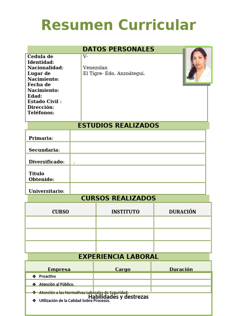 Formato de Curriculo | PDF