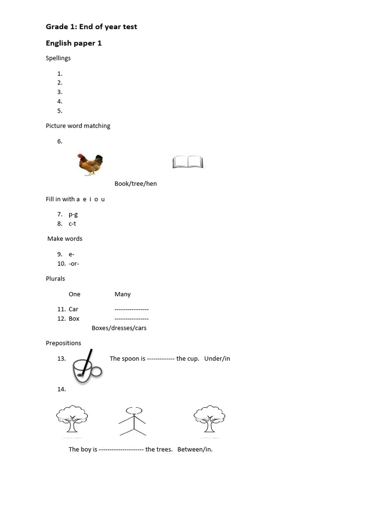 Grade 1 English End-of-Year Test | PDF