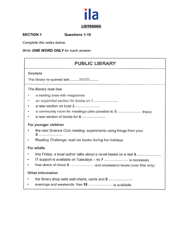 IELTS Standard Minitest 1 - Listening | PDF